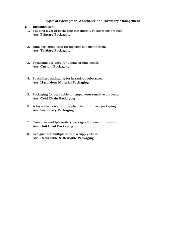 Types of Packages in Warehouse and Inventory Management | PDF