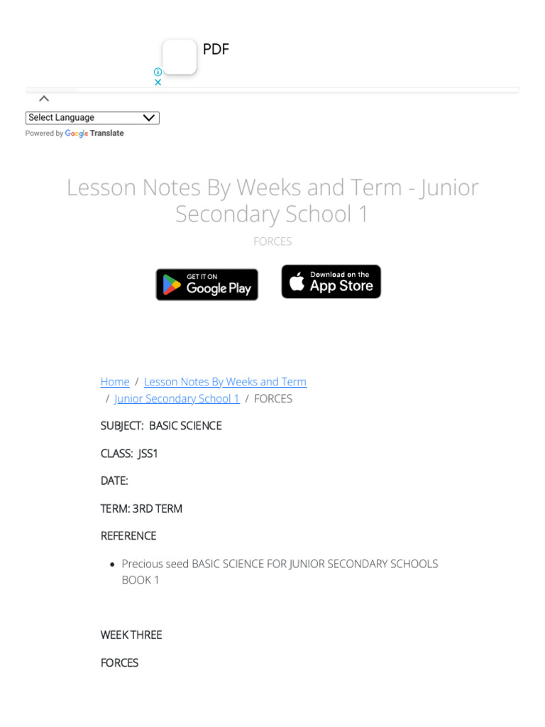 JSS1 Basic Science: Forces Lesson | PDF | Force | Gravity