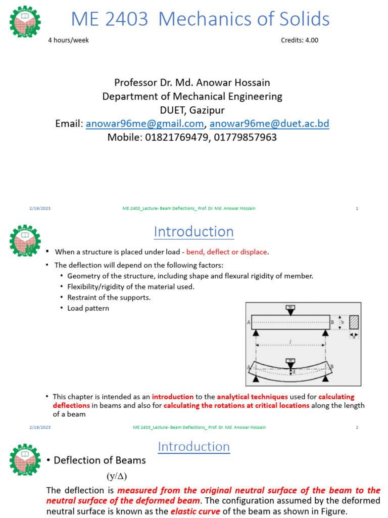 Beam Deflections in Mechanics of Solids | PDF | Beam (Structure) | Bending