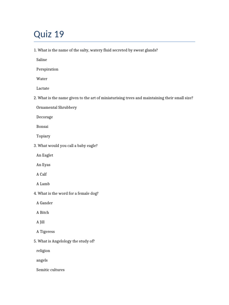 Quiz on General Knowledge Topics | PDF