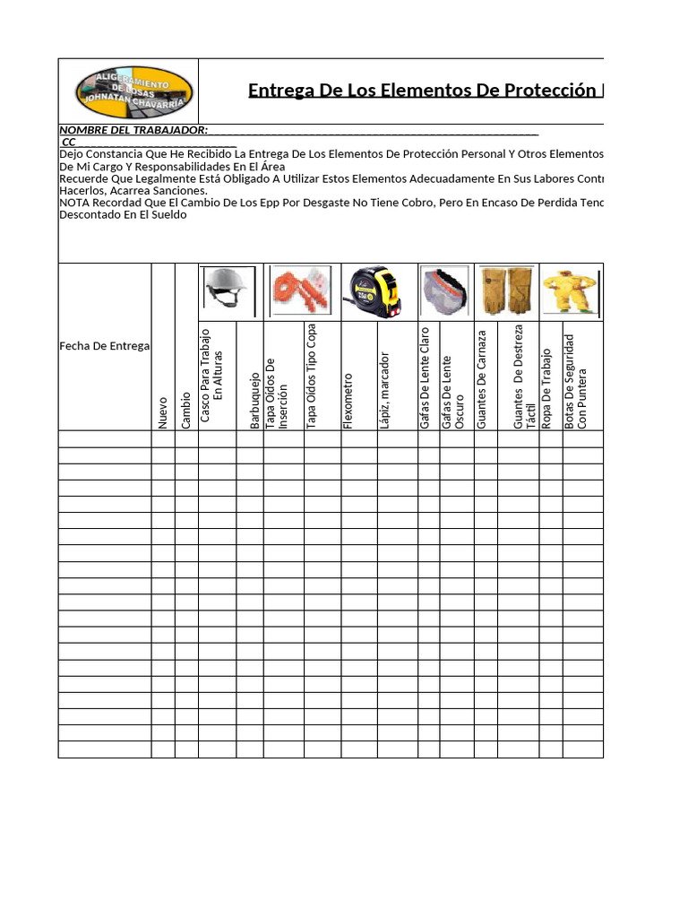 Formato Entrega Epp | PDF