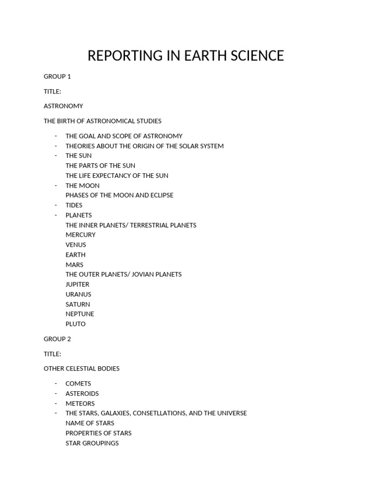 Earth Science Reporting Overview | PDF | Planets | Solar System