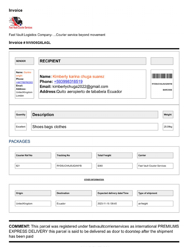 Track Parcel Receipt | PDF