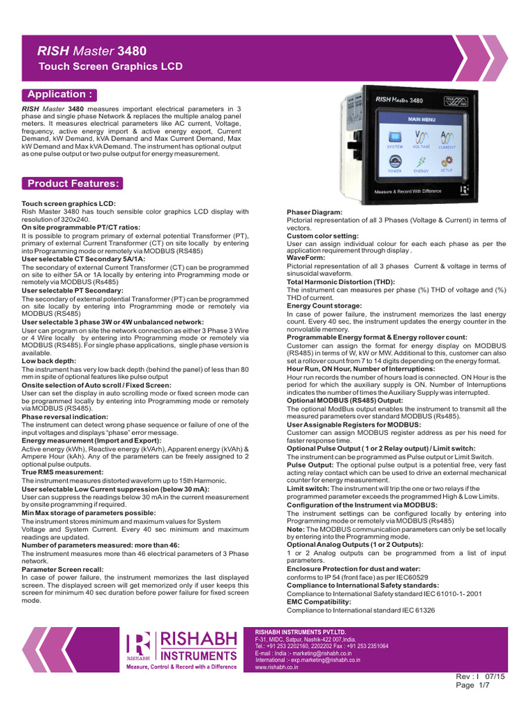 RishMaster 3480 | PDF | Alternating Current | Relay