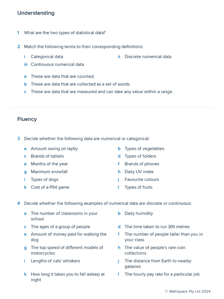 14.01 Types of Data - Worksheet | PDF | Data