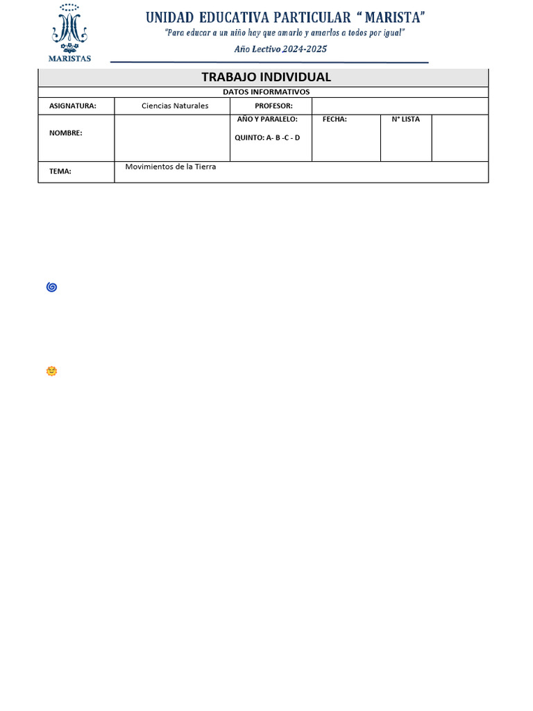 Hoja de Trabajo Movimientos de La Tierra | PDF