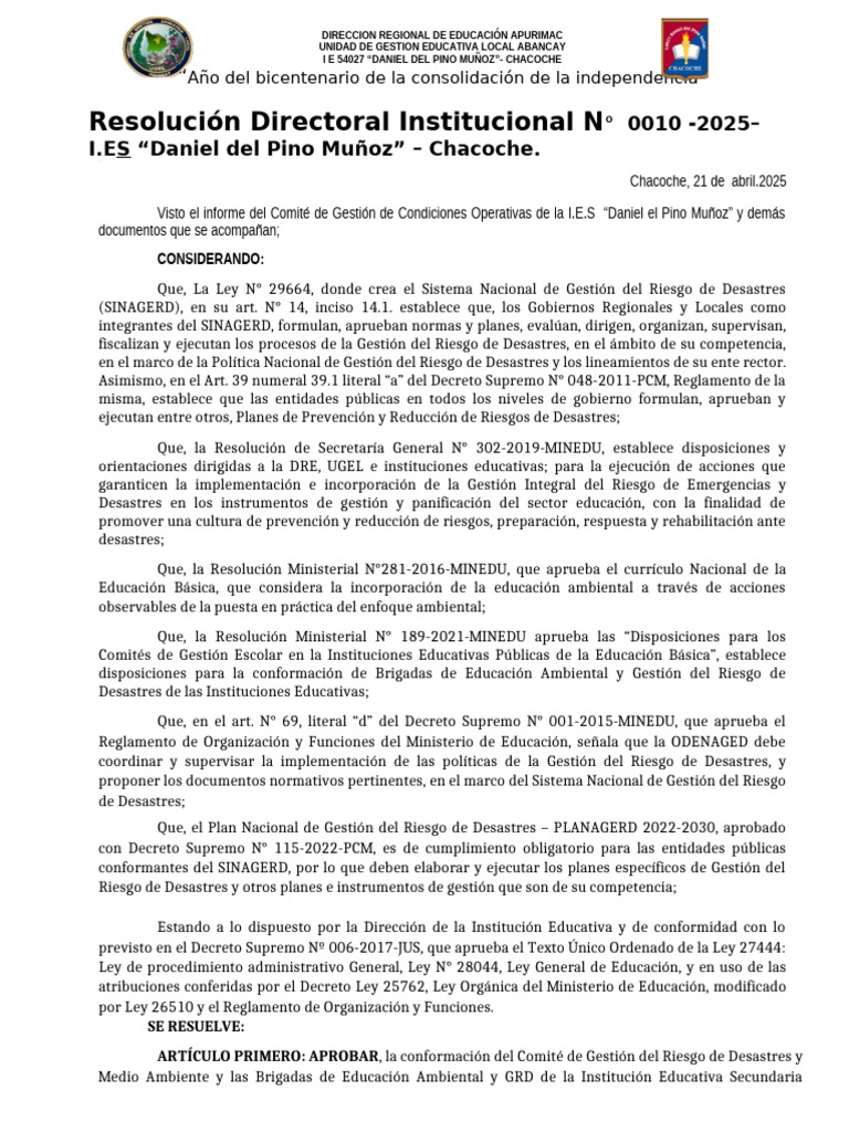 Comité de Gestión del Riesgo en Chacoche | PDF | Regulación | Aprendizaje