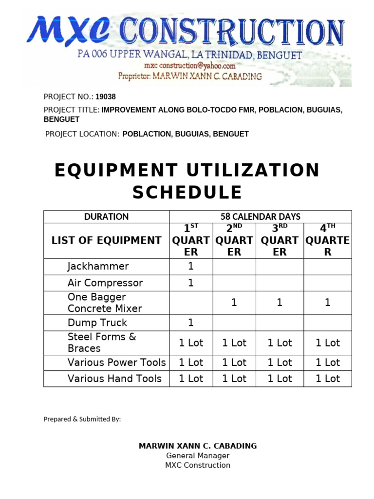 Equipment and Manpower Schedule | PDF