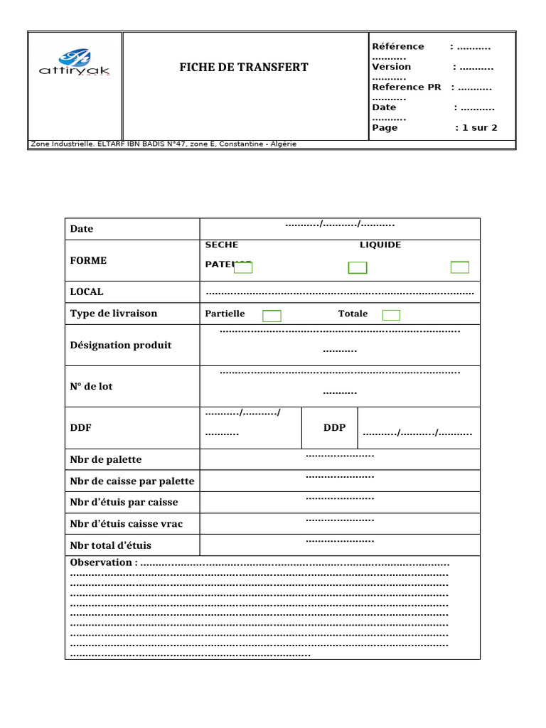 Fiche Transefert | PDF