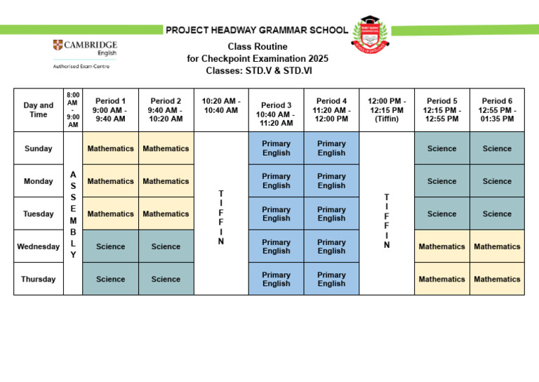 Class Routine for STD V & VI 2025 | PDF