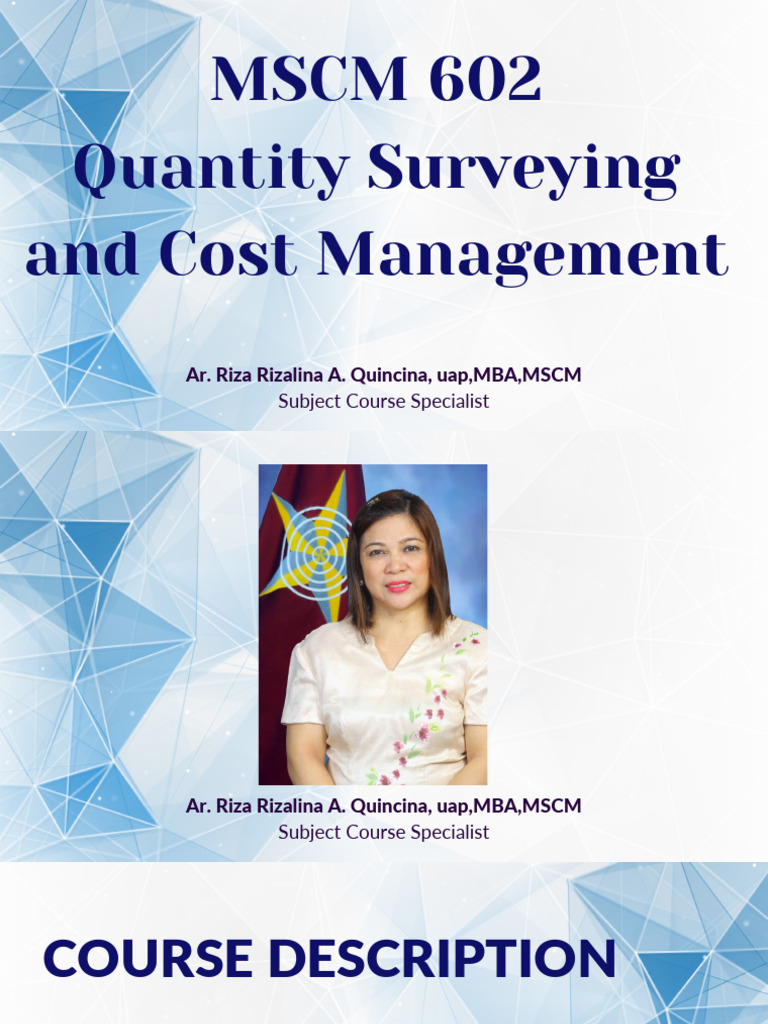MSCM 602 Quantity Surveying and Cost Estimate | PDF | Project ...