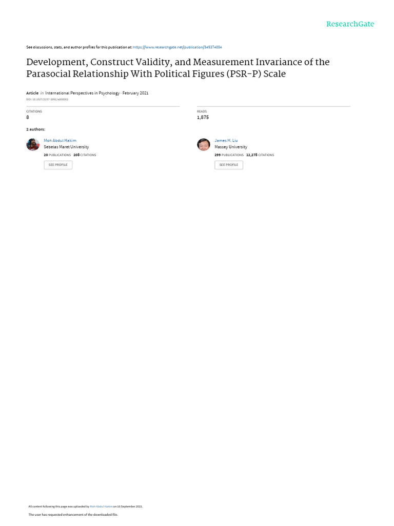 Development, Construct Validity, and Measurement Invariance of The Parasocial Relationship With ...