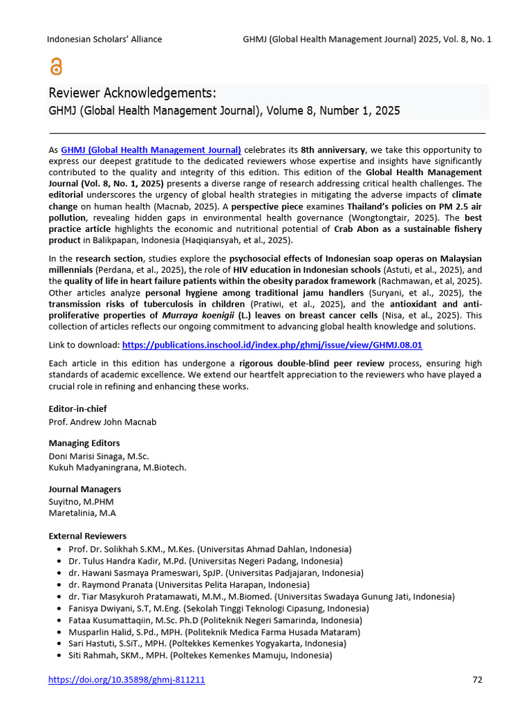 Reviewer Acknowledgements GHMJ Global Health Manag | PDF | Global ...