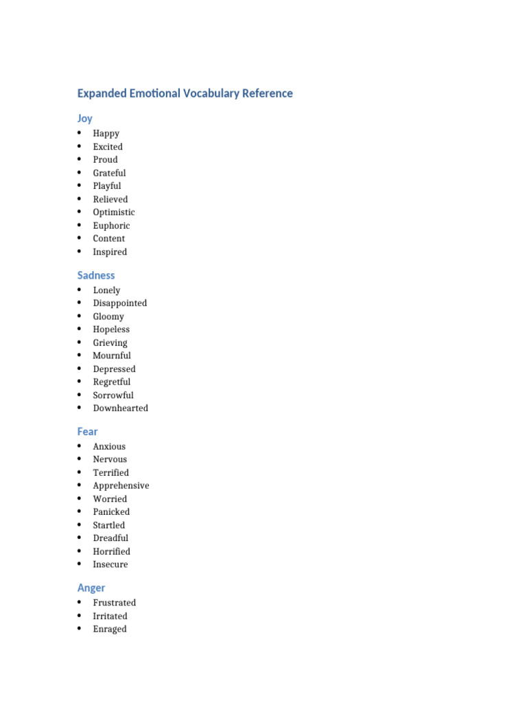 Expanded Emotional Vocabulary | PDF