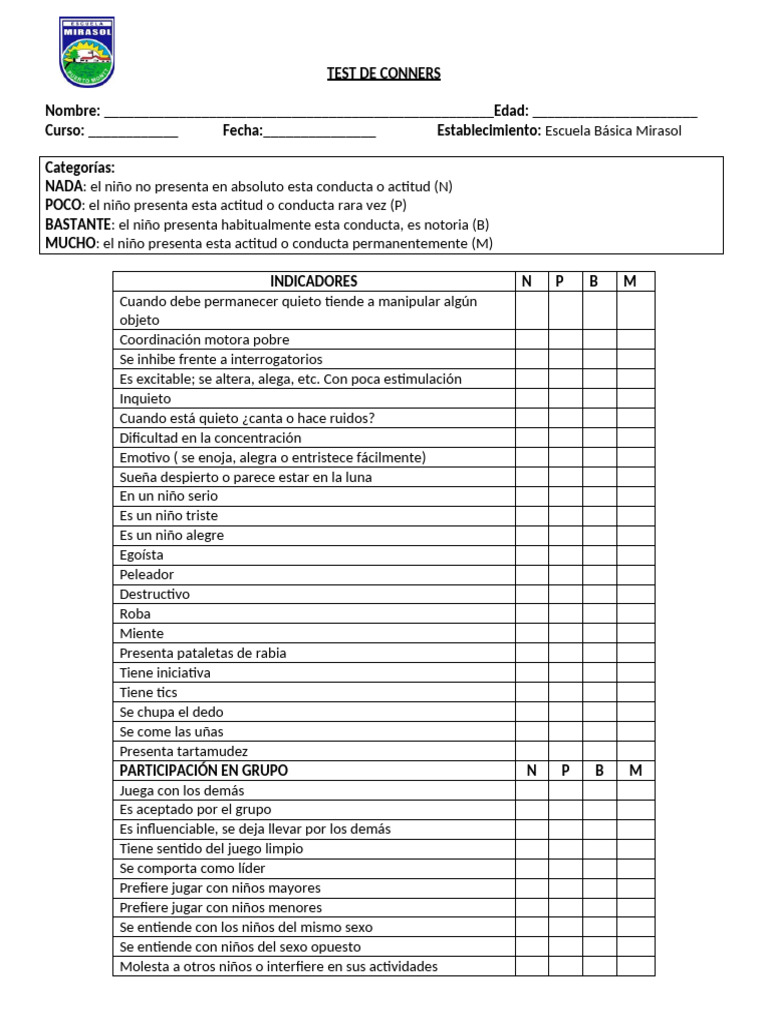 Test de Conners | PDF | Actitud (psicología) | Conceptos psicologicos