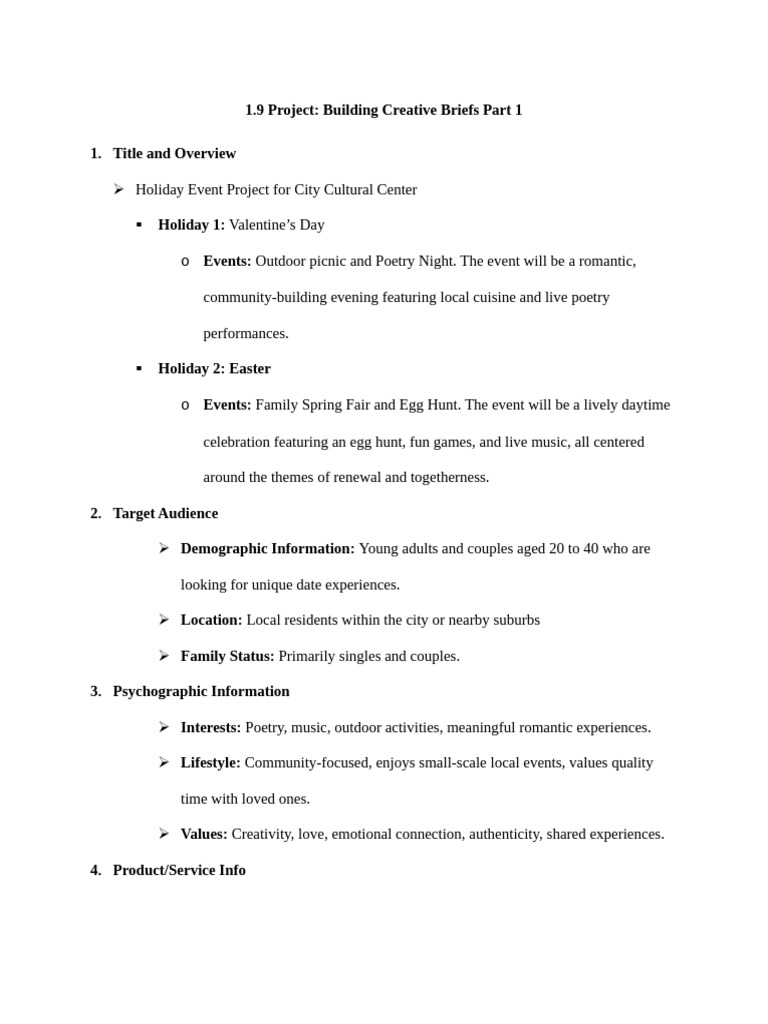 Creative Brief for Holiday Events | PDF