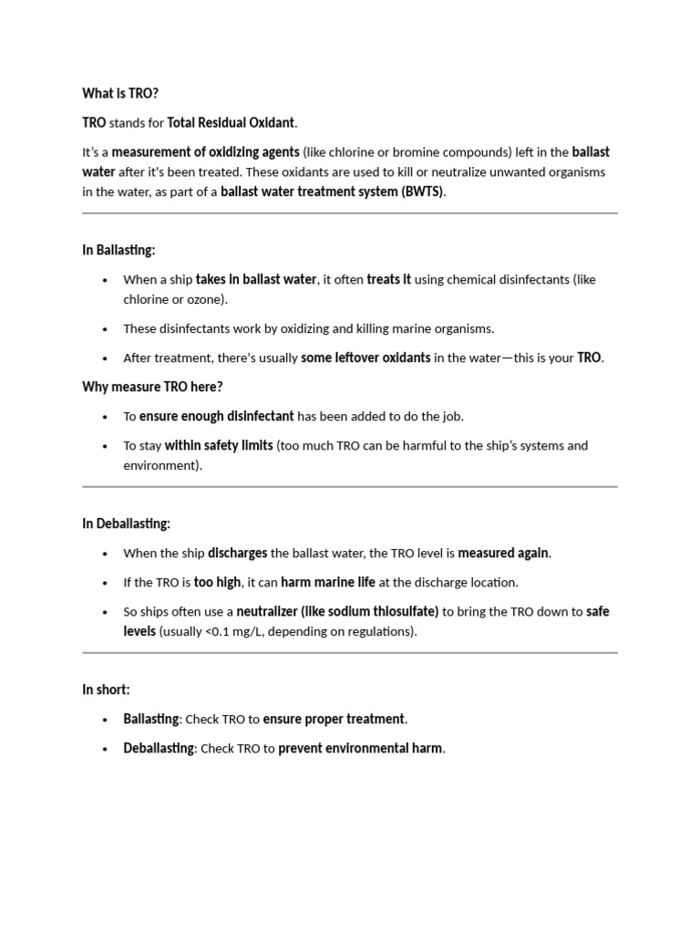 Understanding TRO in Ballast Water | PDF