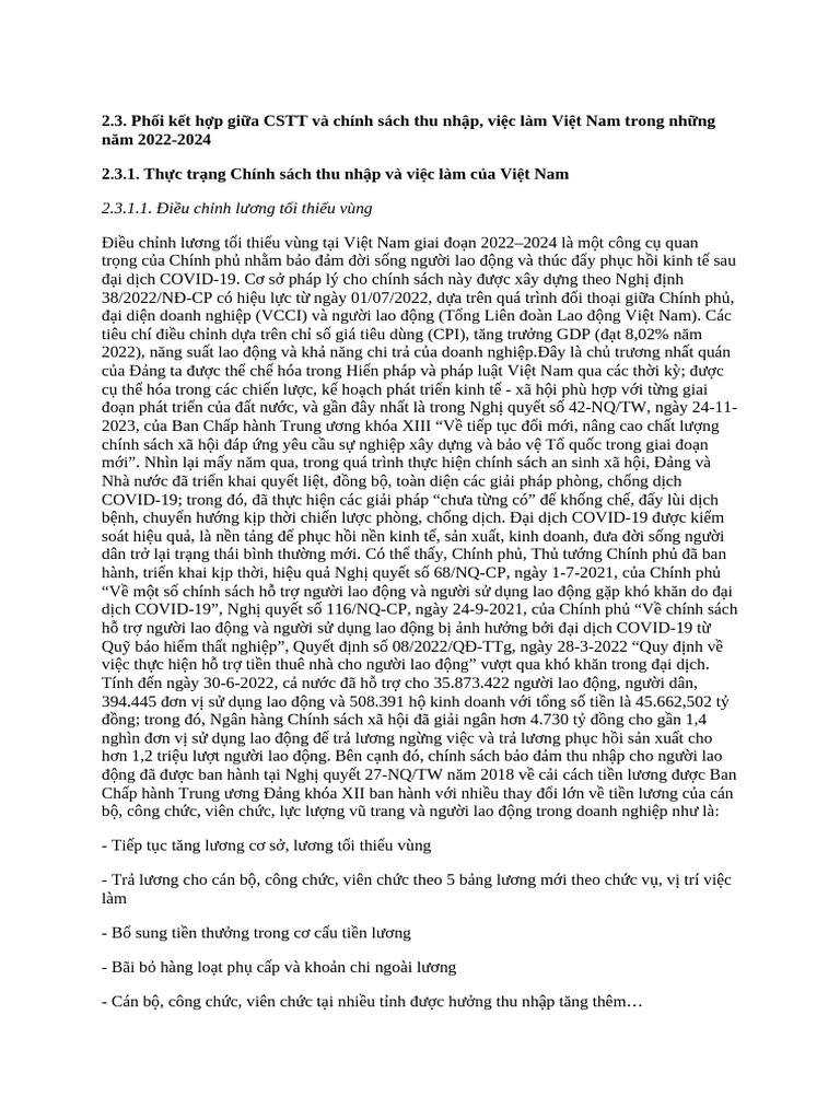 CSTT Và CS Thu Nhập Việc Làm | PDF