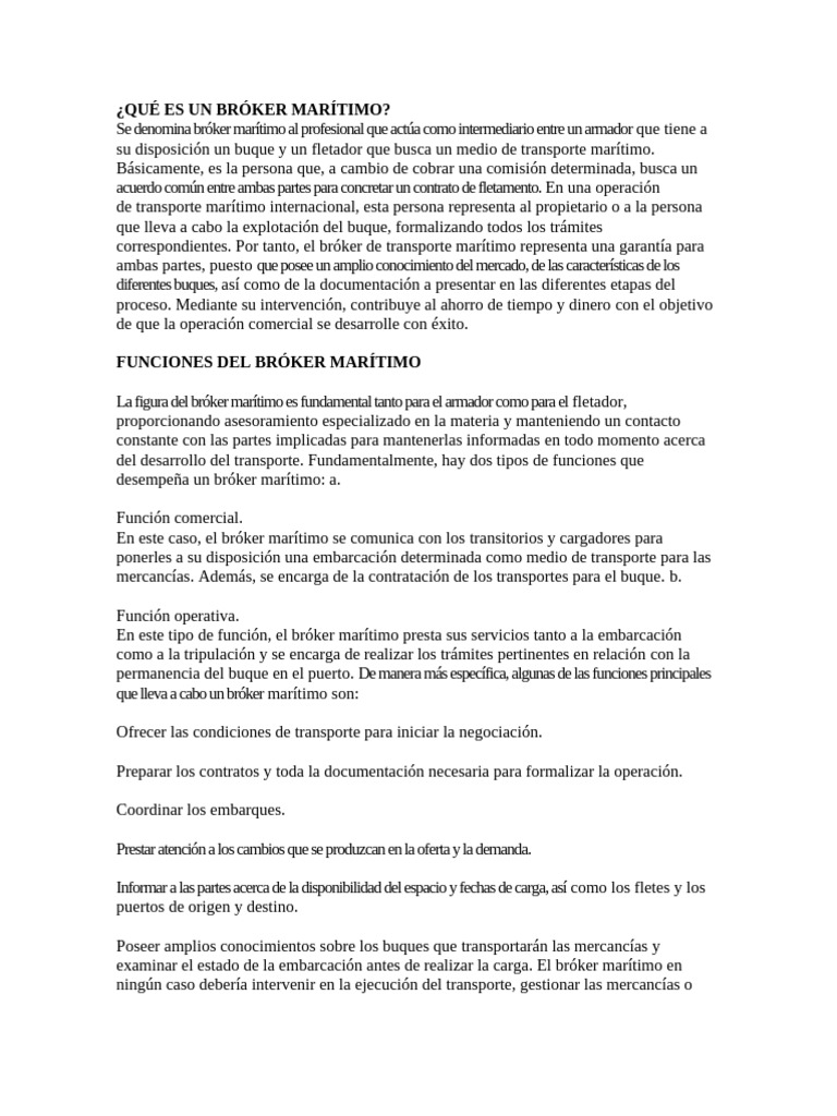 Qué es un bróker marítimo | PDF | Transporte | Puerto