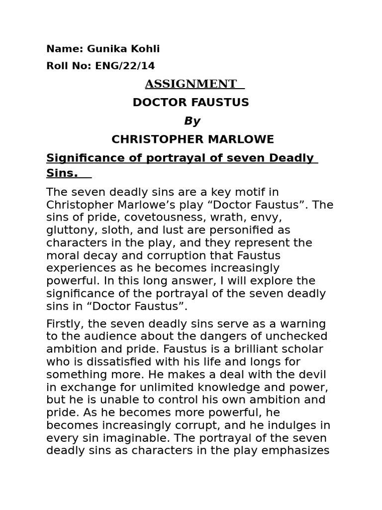 Assignment On DR. Faustus | PDF | Seven Deadly Sins | Christian Hamartiology