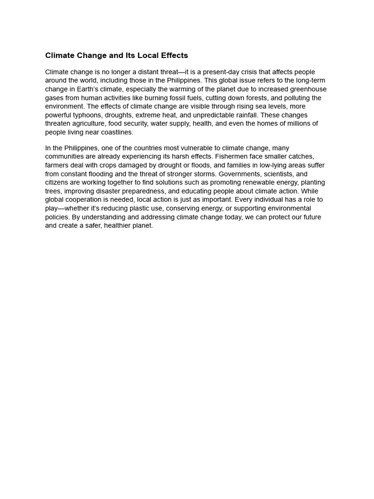 Climate Change and Its Local Effects Essay | PDF