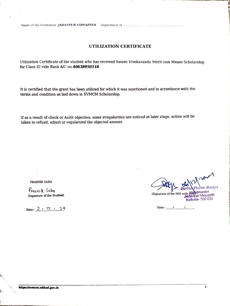 Utilization Certificate | PDF