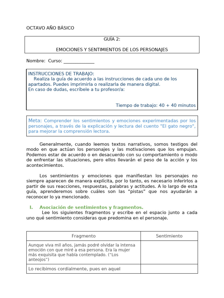 Sentimientos Personajes | PDF | Las emociones | Adjetivo