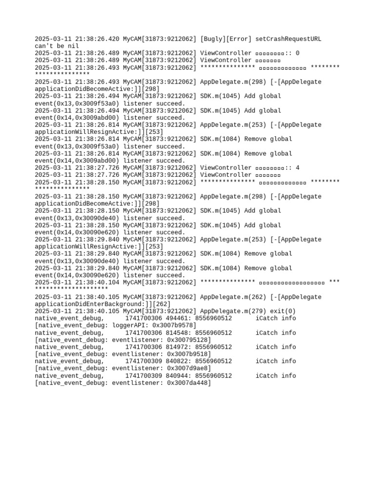 MyCAM App Debug Log Analysis | PDF