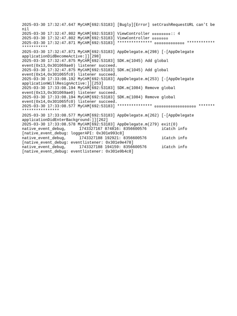 MyCAM App Debug Log Analysis | PDF
