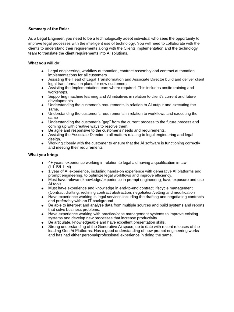 Legal Engineer Role Overview | PDF | Artificial Intelligence ...