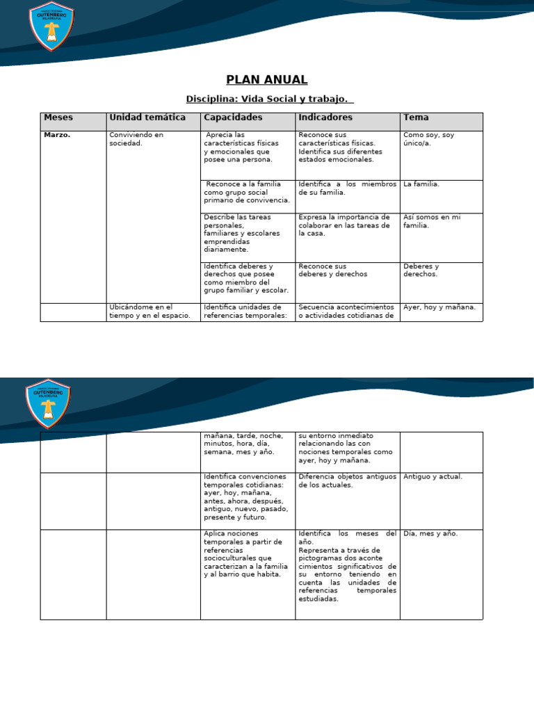Plan Anual: Vida Social y Trabajo | PDF