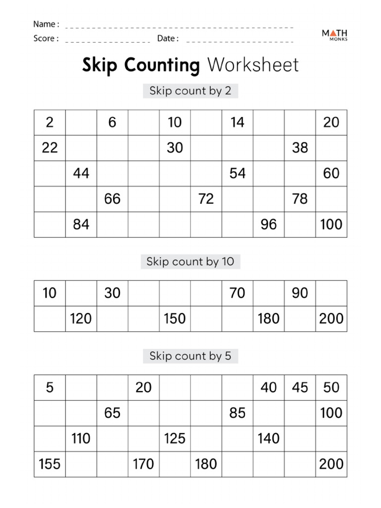 Skip Counting Worksheets | PDF