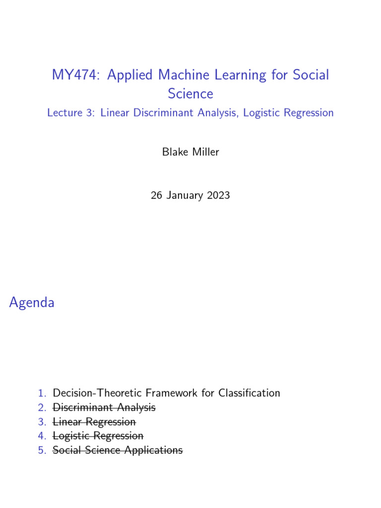 2023 LSE MY474 Applied Machine Learning Social Science, Lecture3 | PDF | Ordinary Least Squares ...