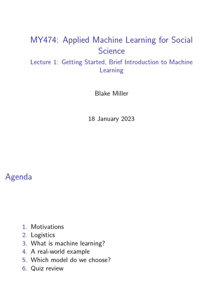 2023 LSE MY474 Applied Machine Learning Social Science, Lecture1 | PDF | Dependent And ...