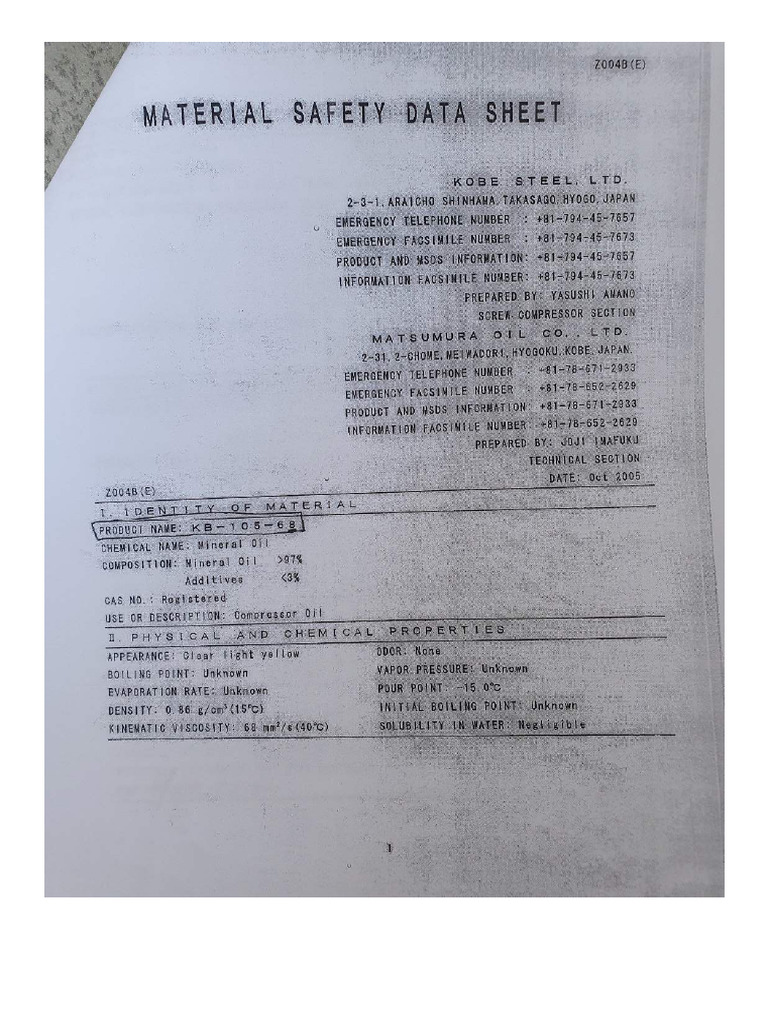 Datasheet Oil | PDF