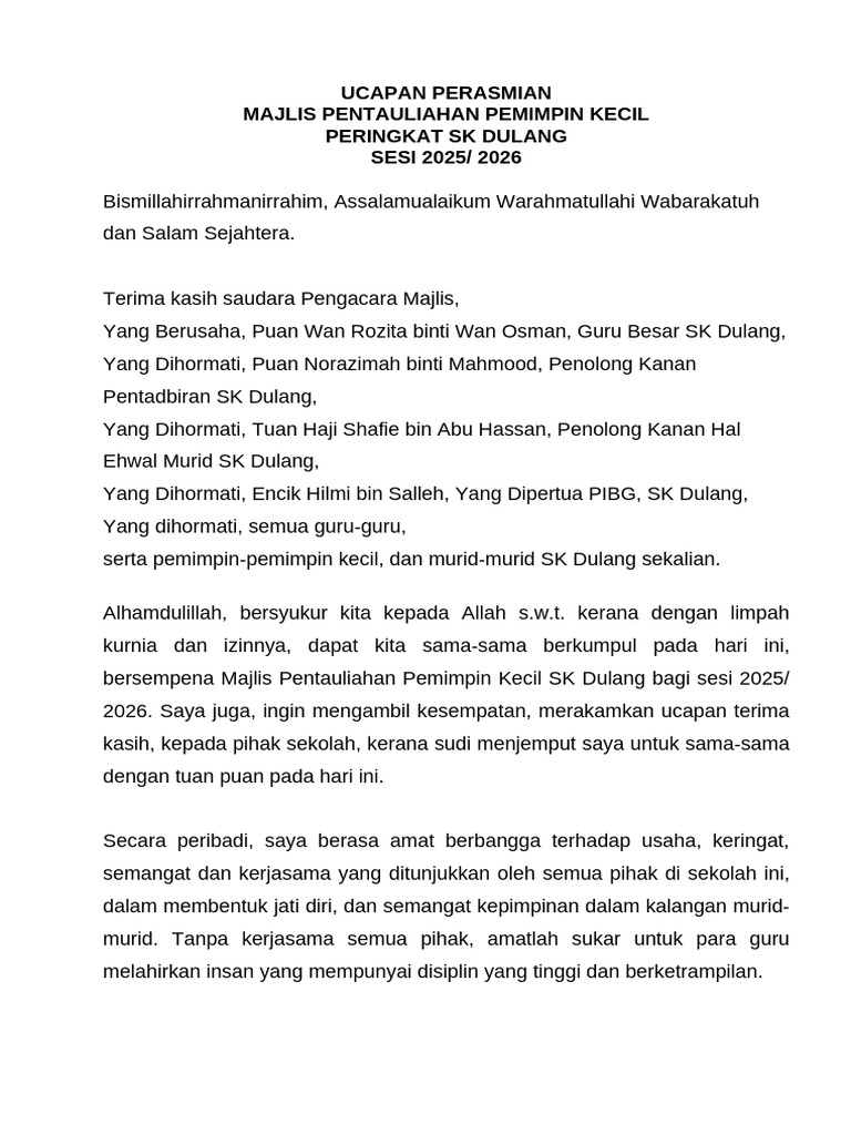 Teks Ucapan Perasmi Pengawas 2025 | PDF