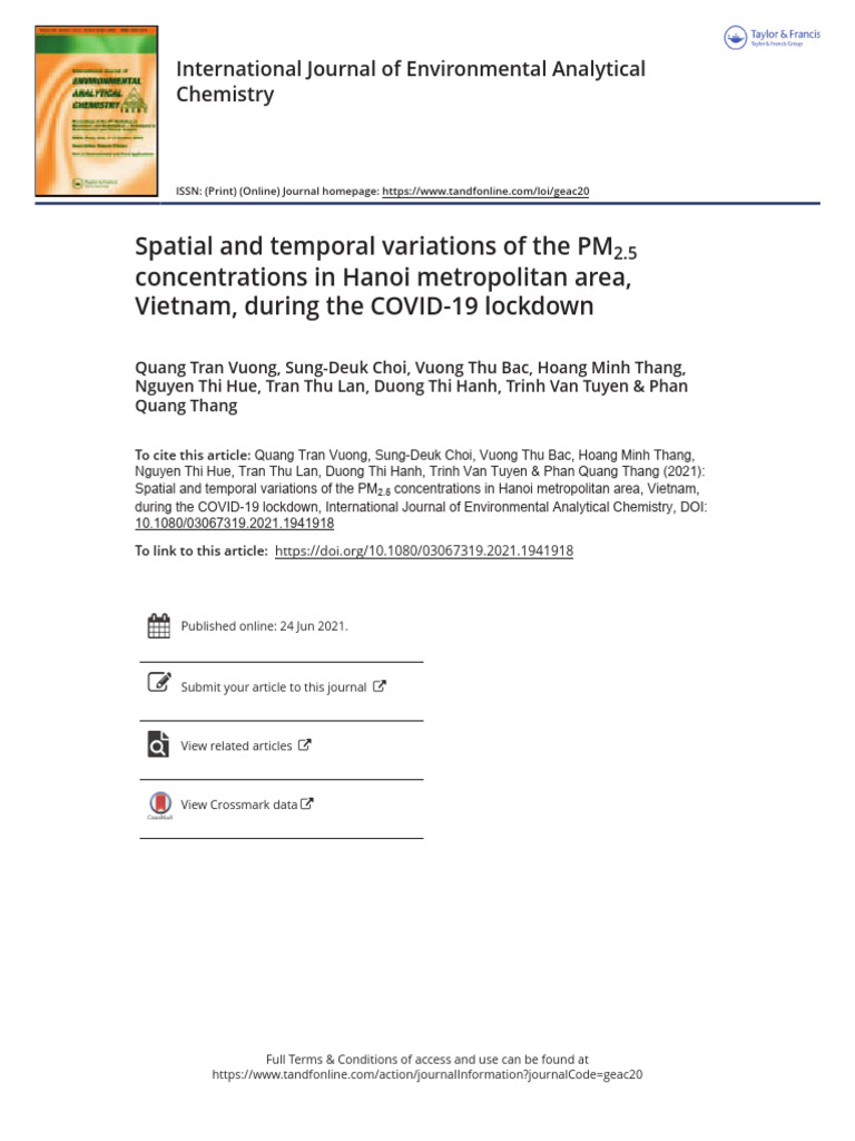 Spatial and Temporal Variations of The PM2 5 Concentrations in Hanoi Metropolitan Area Vietnam ...