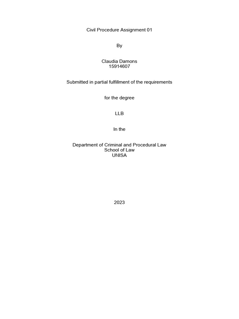 Civil Procedure Assignment 01 | PDF | Lawsuit | Lawyer