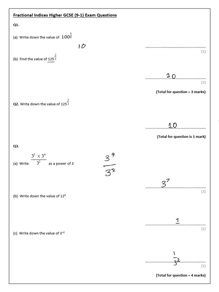 GCSE Fractional Indices Questions | PDF