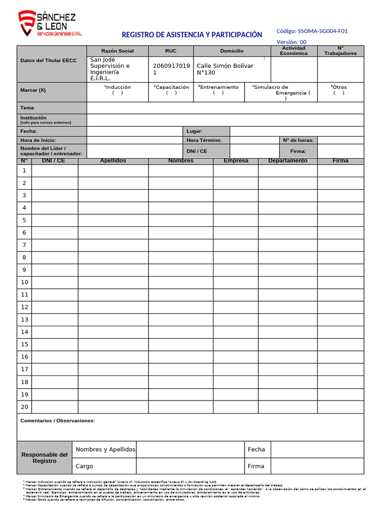 Registro de Asistencia y Participación AA-QLL-SHE-FOR-0073 | PDF | Simulación