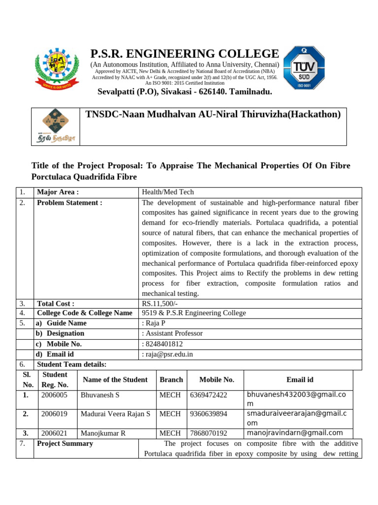 Project Proposal Template - Niral Thiruvizha | PDF | Composite Material ...