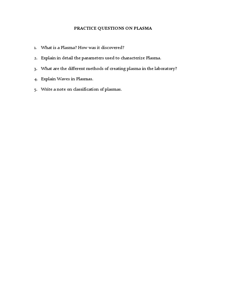 Practice Questions - Introduction To Plasma Physics | PDF