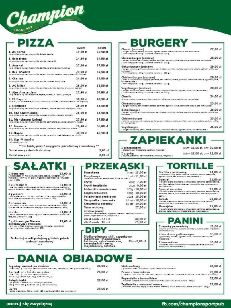 Champion Sport Pub Menu | PDF
