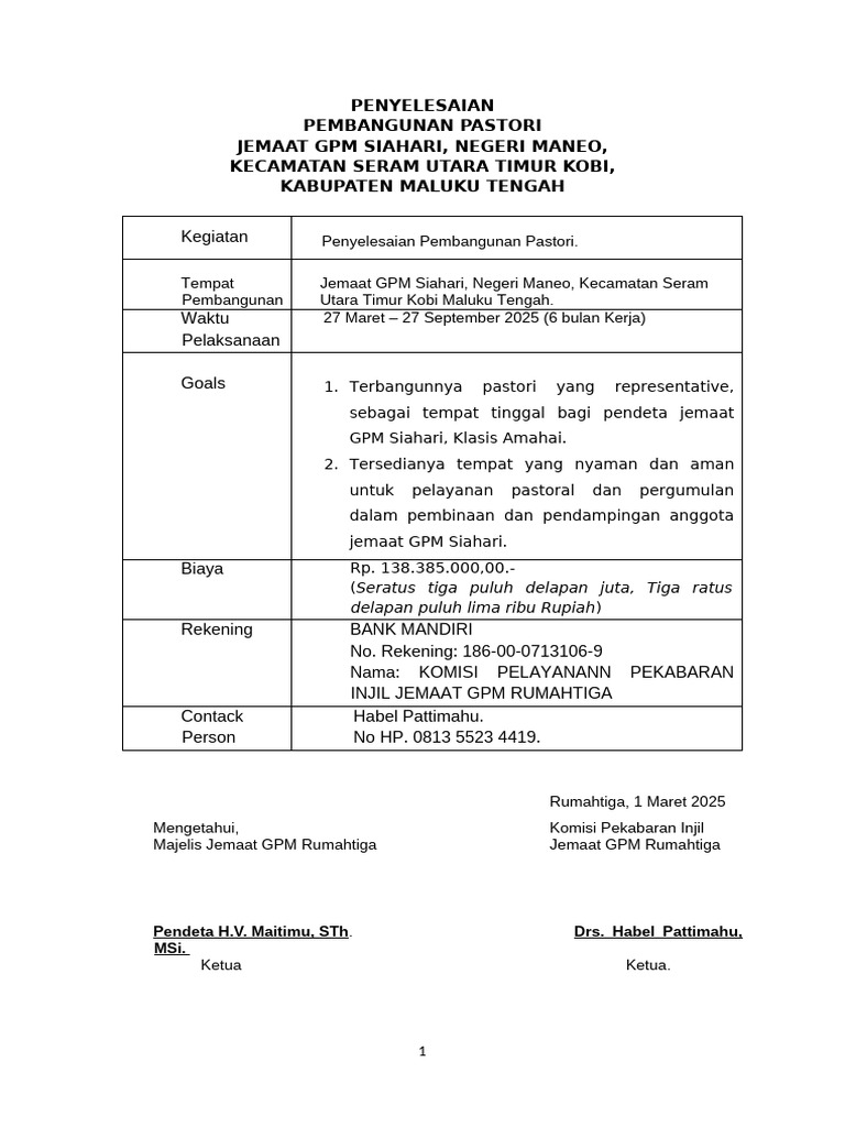 Proposal Pastori Refisi. | PDF
