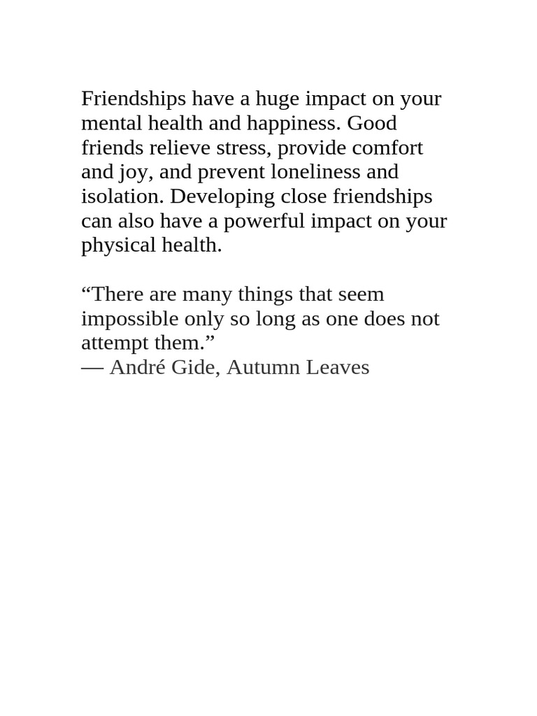 Friendships Have A Huge Impact On Your Mental Health and Happiness | PDF