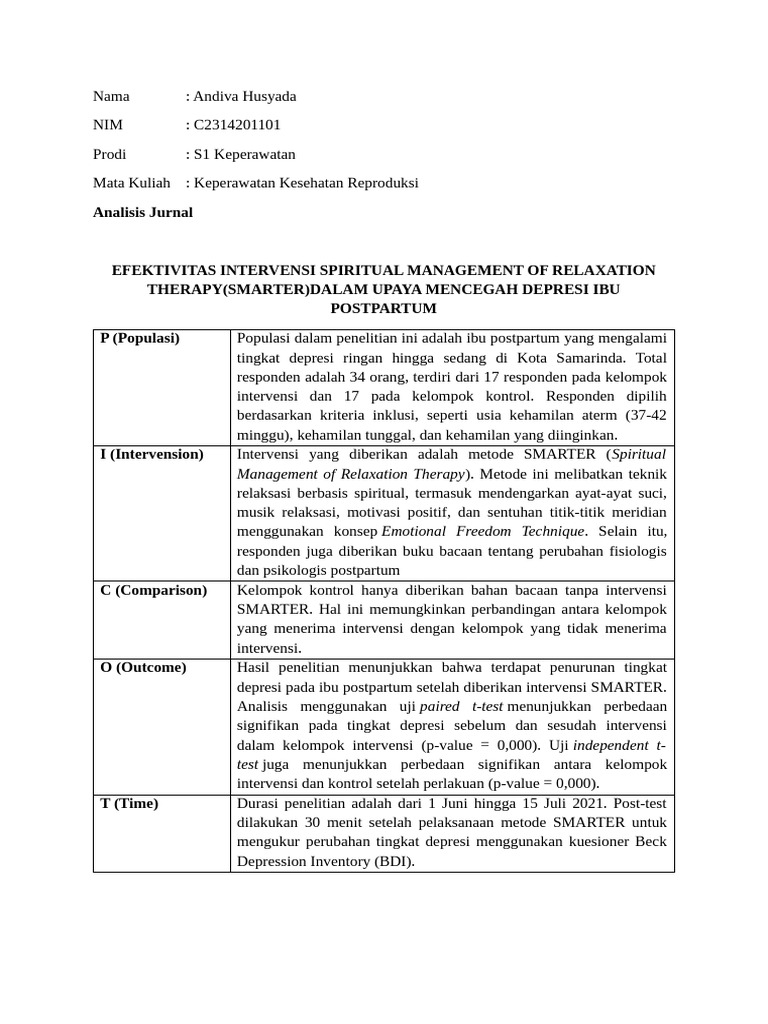 Analisis Jurnal PICOT - Andiva Husyada | PDF