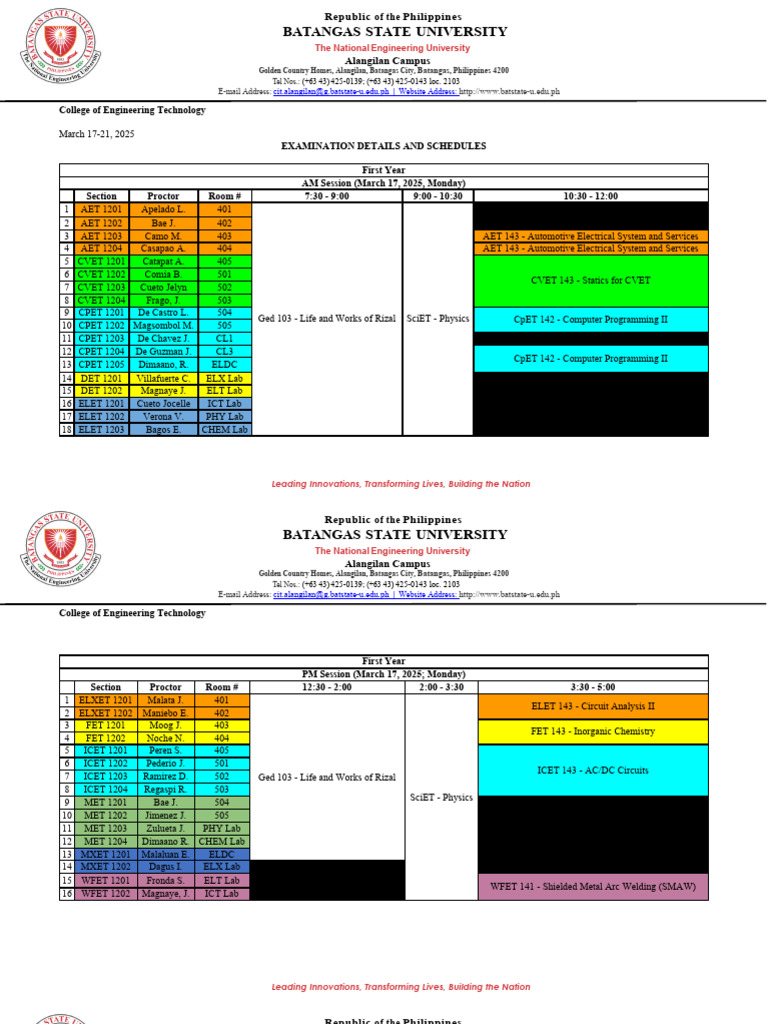 Midterm-Examination-Schedules-2nd-sem-24-25-Final | PDF | Physical Sciences | Engineering