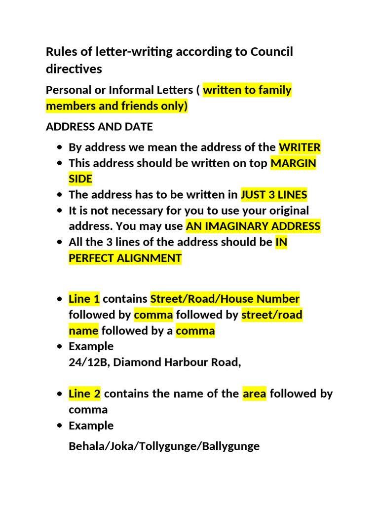 Rules of Letter Writing For Grade V | PDF | Grandparent