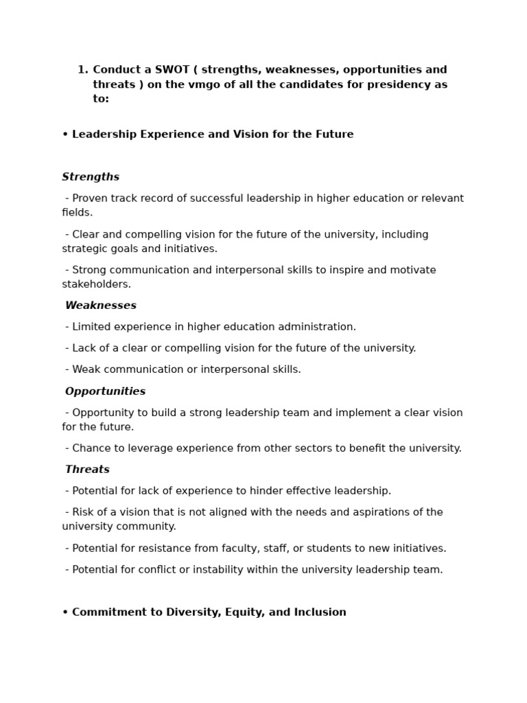 SWOT Analysis of Presidential Candidates | PDF | Governance | Leadership