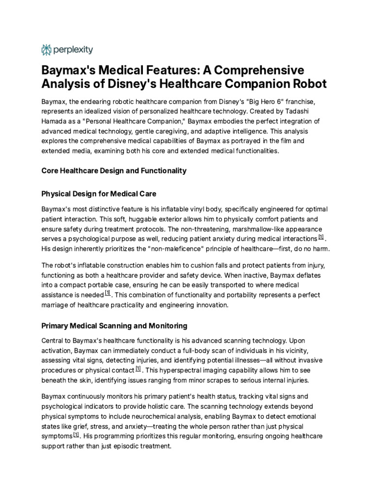 Baymax's Medical Features - A Comprehensive Analysi | PDF | Physical Therapy | Medical Diagnosis
